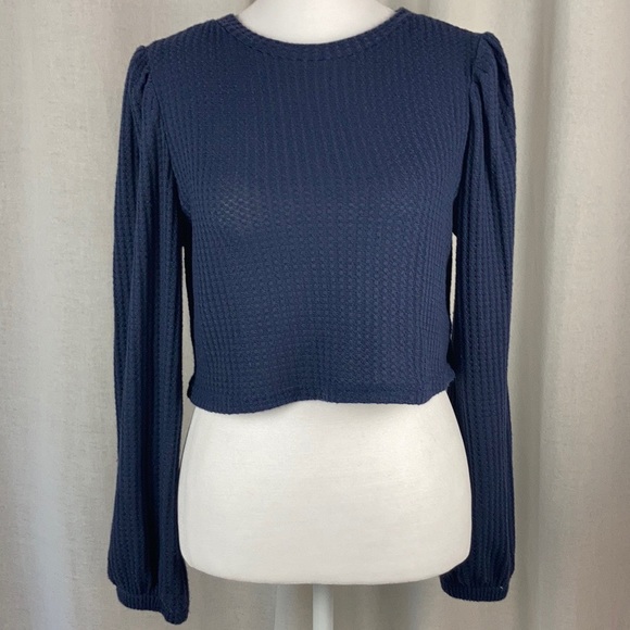 SHEIN | Tops | Shein Womens Blue Long Sleeved Puff Sleeve Crop Top Size ...